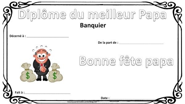diplôme à colorier fête des pères