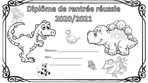 diplôme de la rentrée réussie dinosaures à colorier