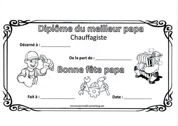 diplôme à imprimer pour la fête des pères