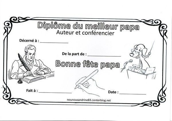 diplôme à imprimer pour la fête des pères