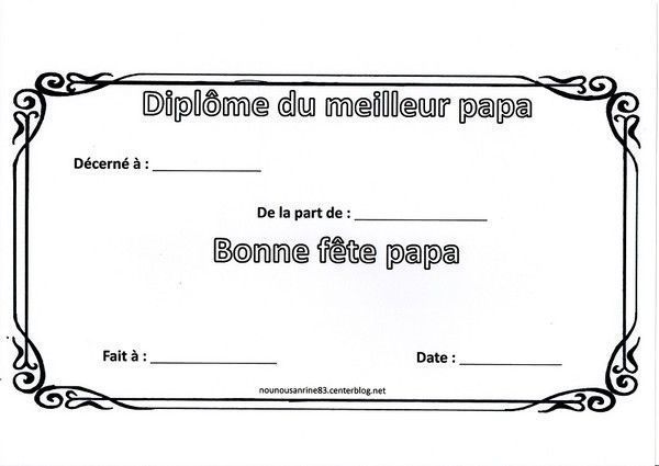 diplôme à imprimer pour la fête des pères