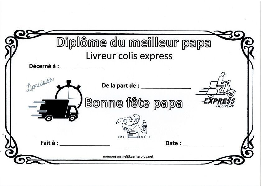 diplôme à imprimer pour la fête des pères