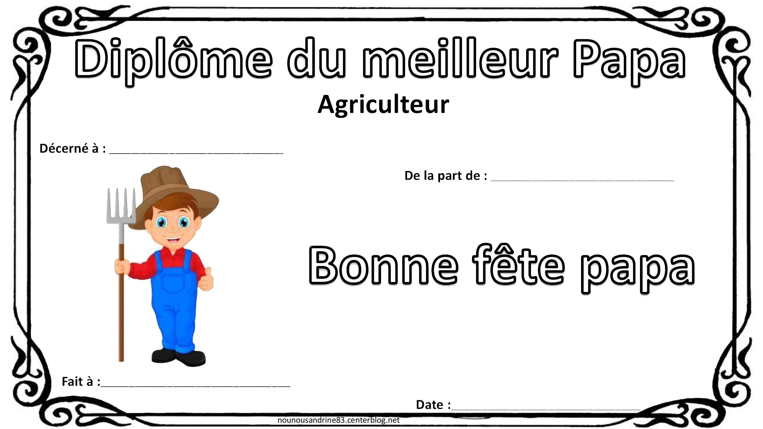 diplôme à colorier fête des pères