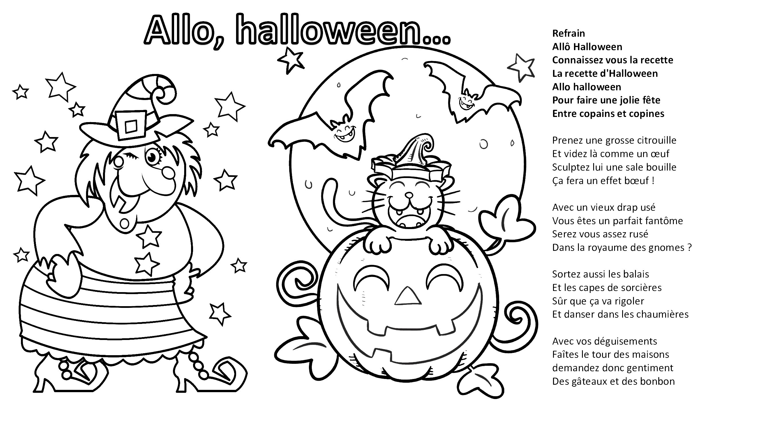 comptine halloween à colorier
