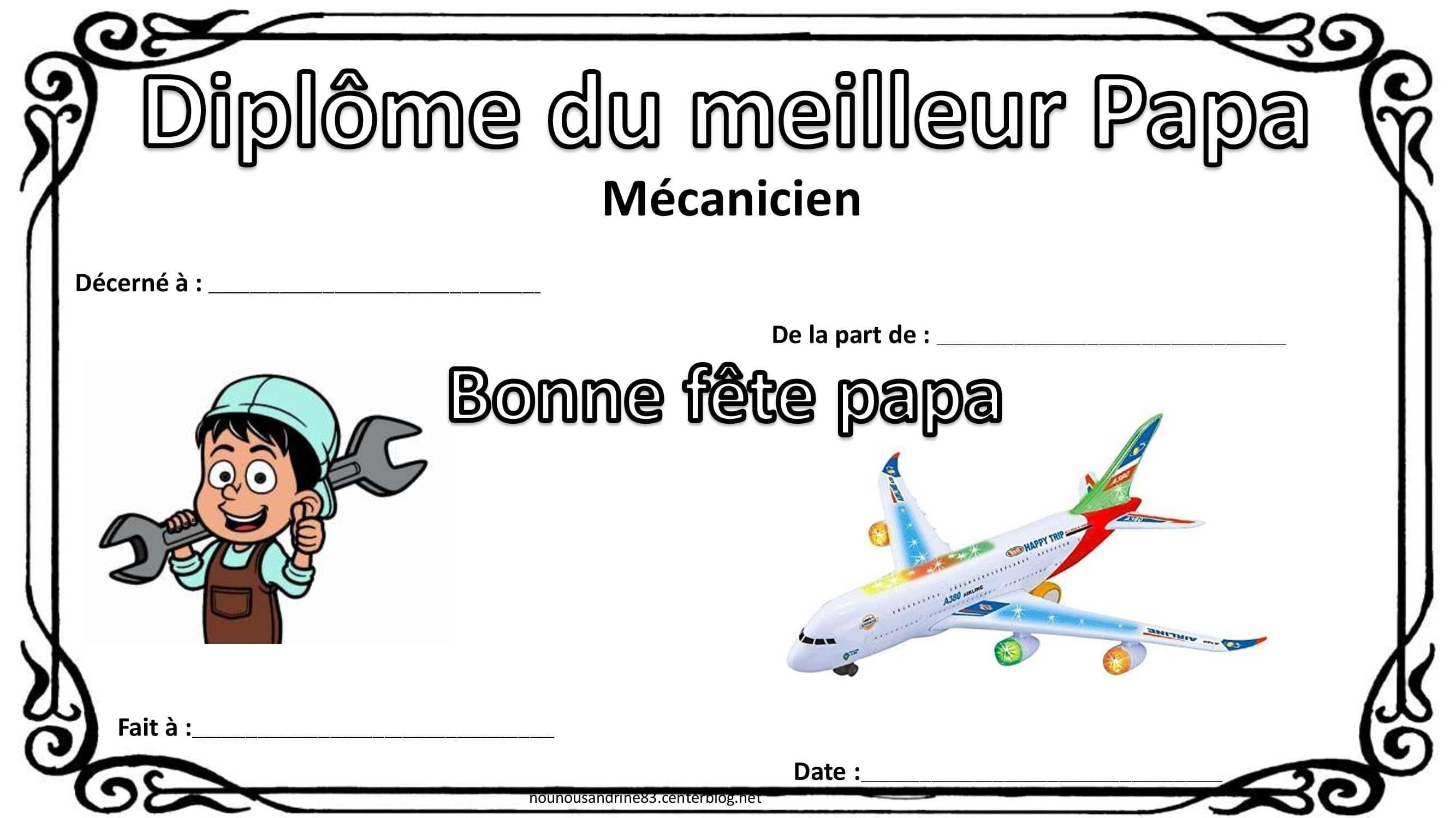 diplôme à colorier fête des pères